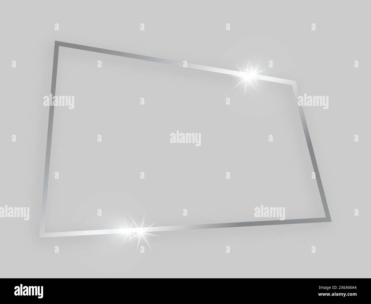 Shiny frame with glowing effects. Silver quadrangular frame with shadow ...