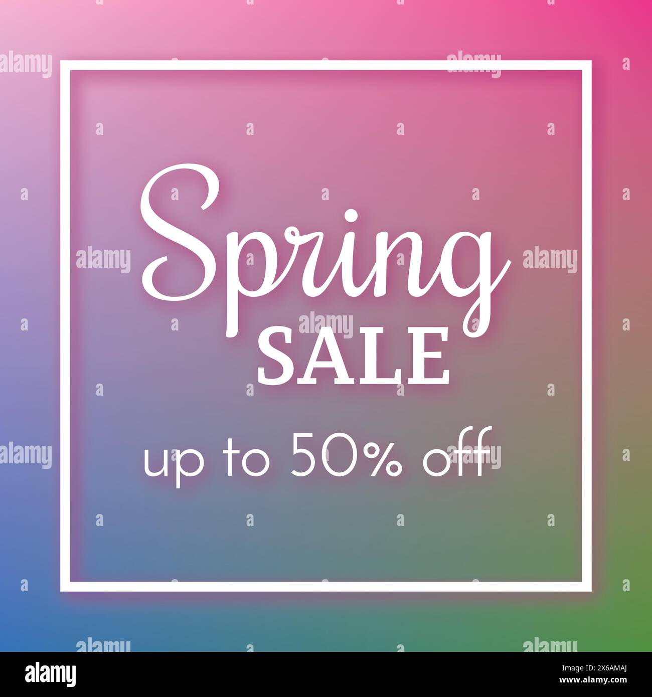 Spring sale banner and up to 50% off sign on colorful background ...