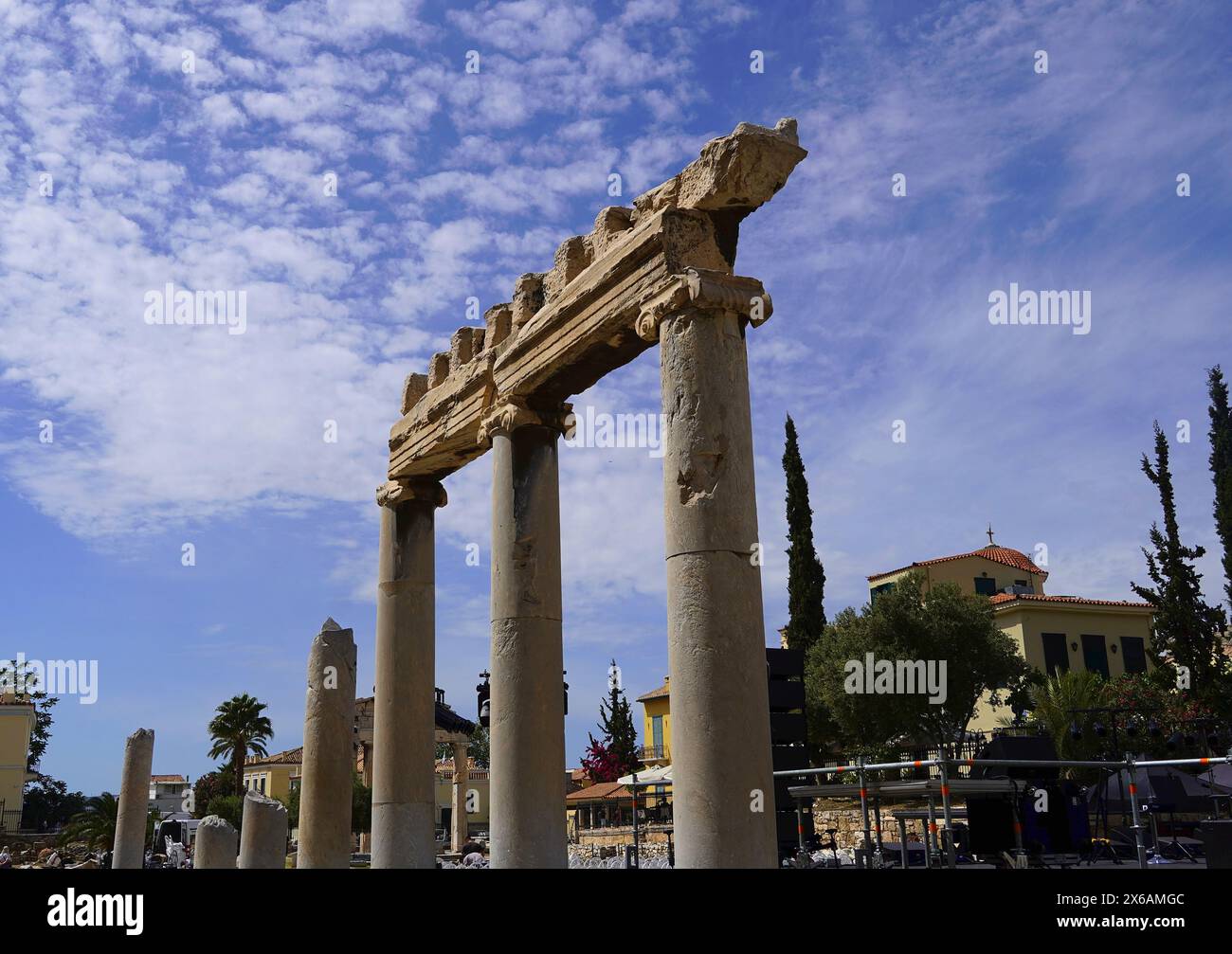 Ancient stone columns in the Roman Agora (market), in Athens, Greece ...