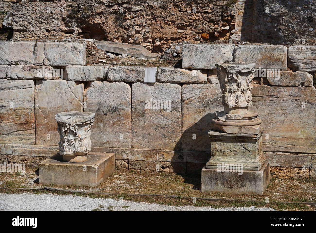 Corinthian order column capitals in the Roman Agora, in Athens, Greece ...