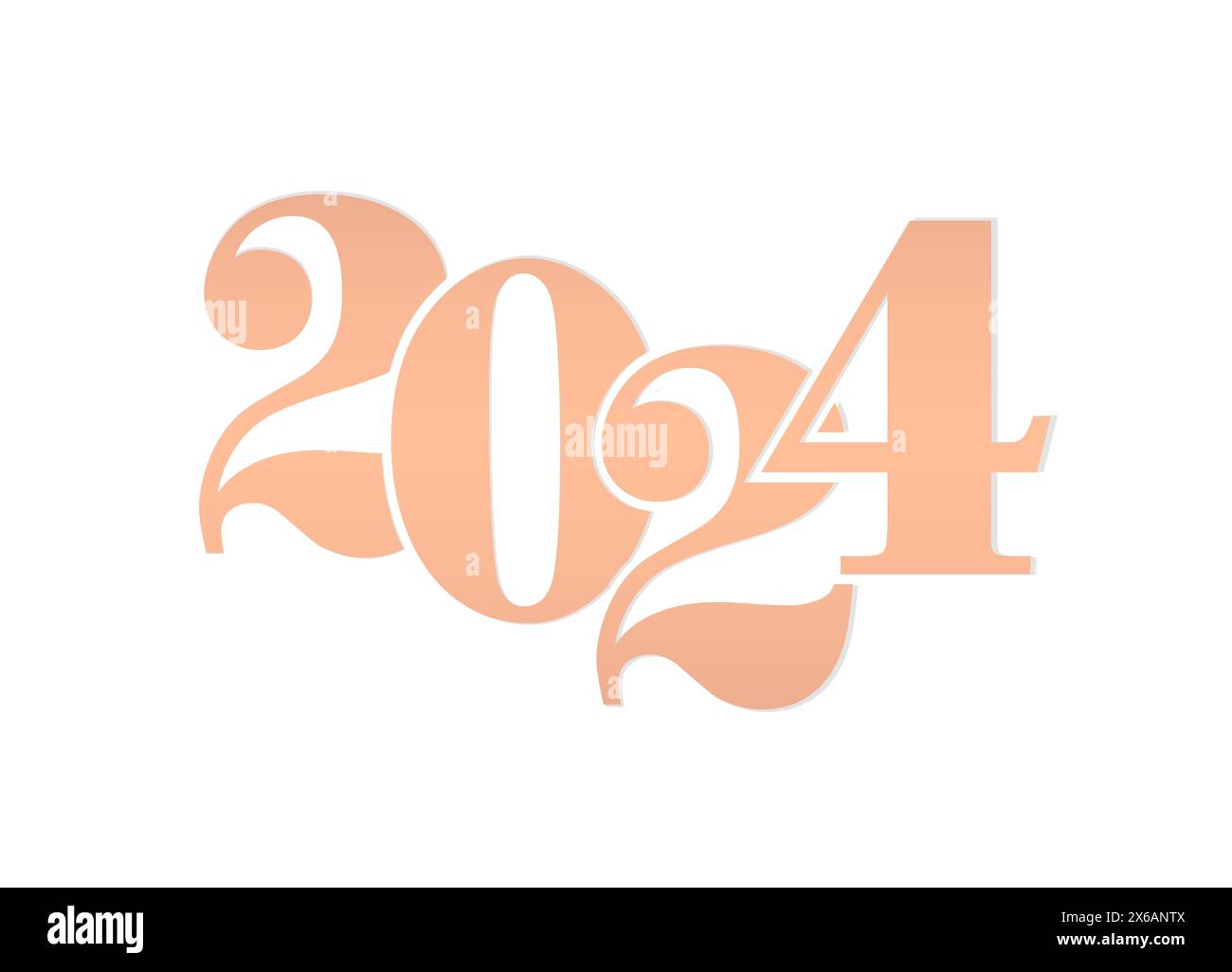 Peach colored year number 2024 with simple shadow on a white background ...