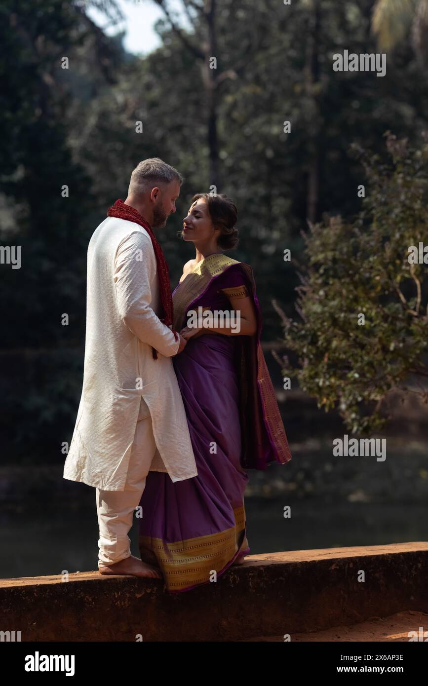 Wedding of a couple from Europe in India. A light skinned man in a ...