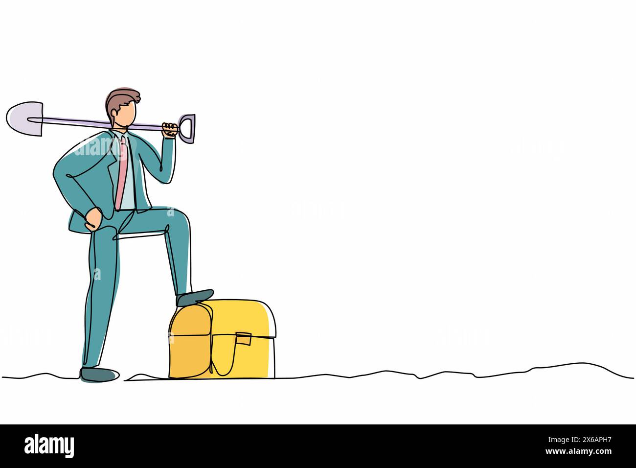 Continuous one line drawing businessman digging ground with shovel and ...