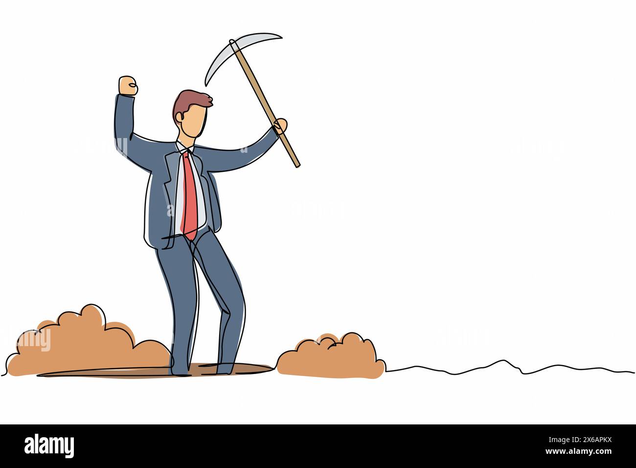 Continuous one line drawing happy businessman in hole prancing while ...