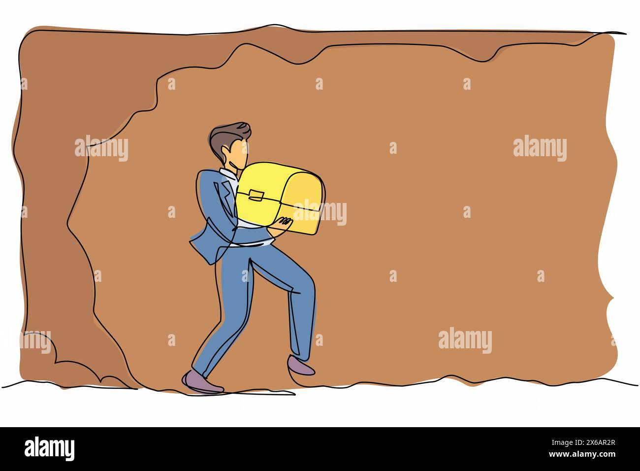 Continuous one line drawing happy businessman carrying treasure chest ...