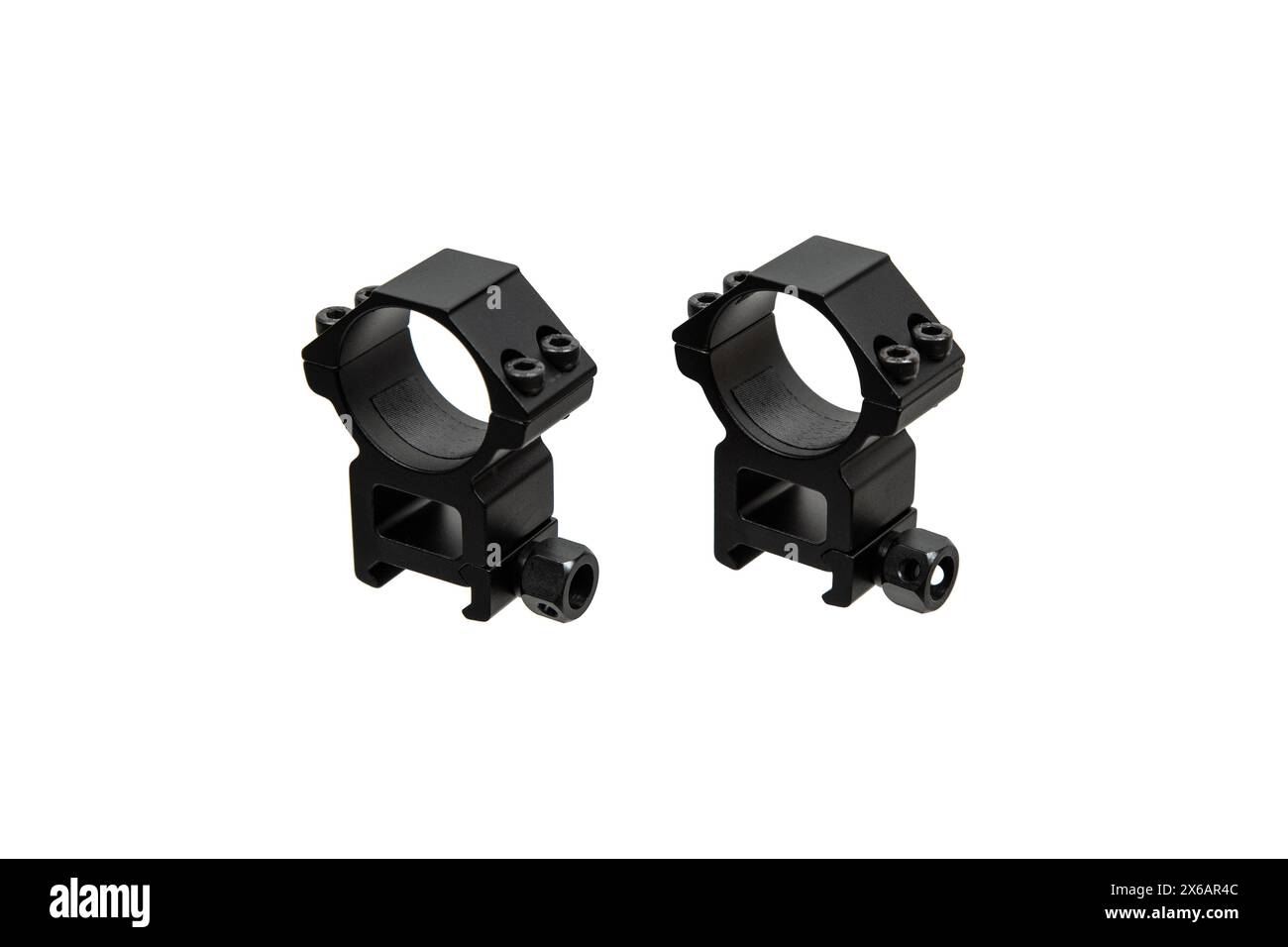 Quick disconnect mount made for holding a scope on a rifle isolated on ...