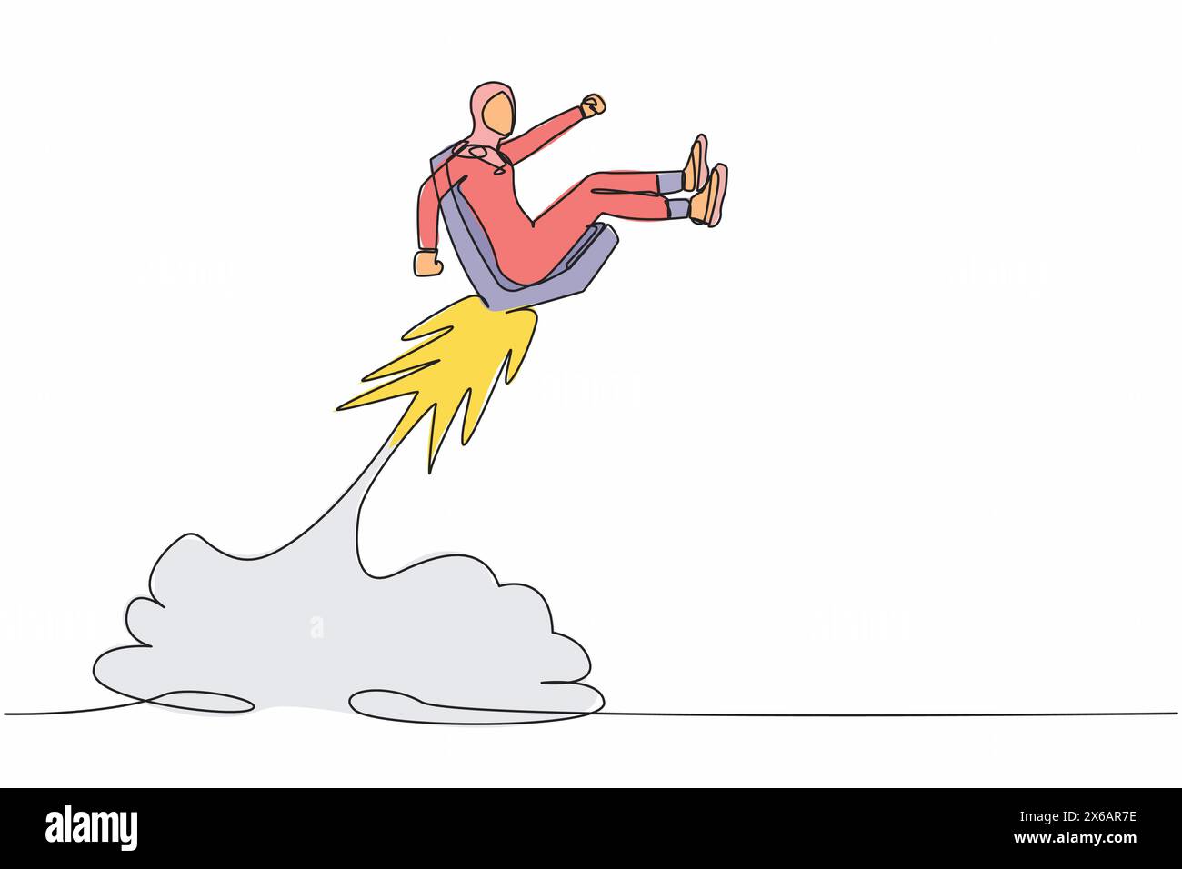 Single one line drawing Arabian businesswoman riding office chair ...