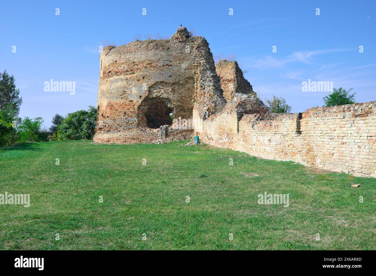 ruined brick wall round tower of Bac Fortress, Vojvodina, Serbia Stock ...