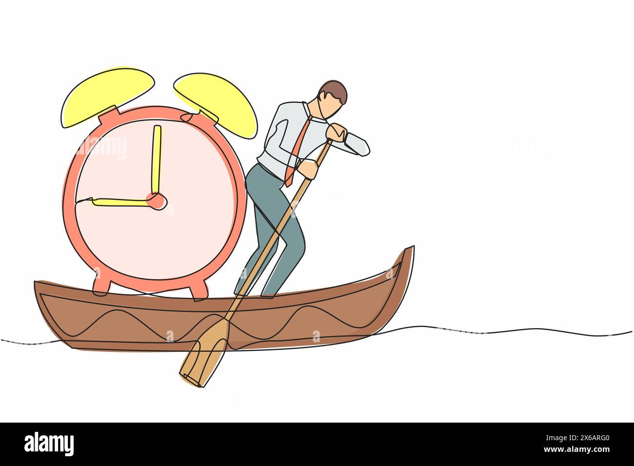 Single continuous line drawing of businessman standing in boat and ...