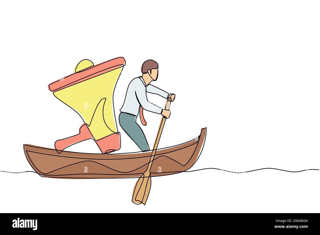 Single one line drawing Arabian businessman sailing away on boat with ...
