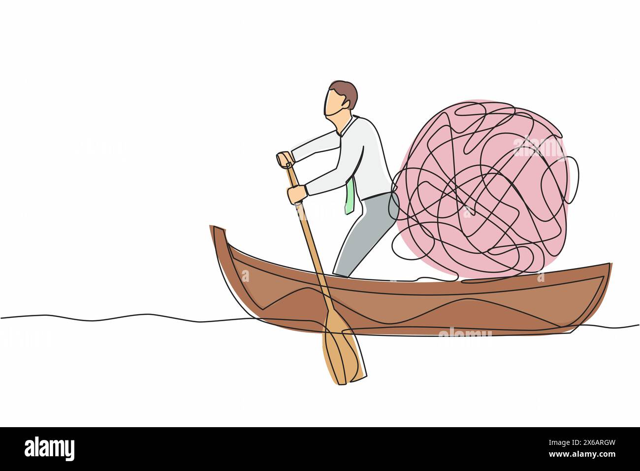 Single continuous line drawing businessman standing in boat and sailing ...