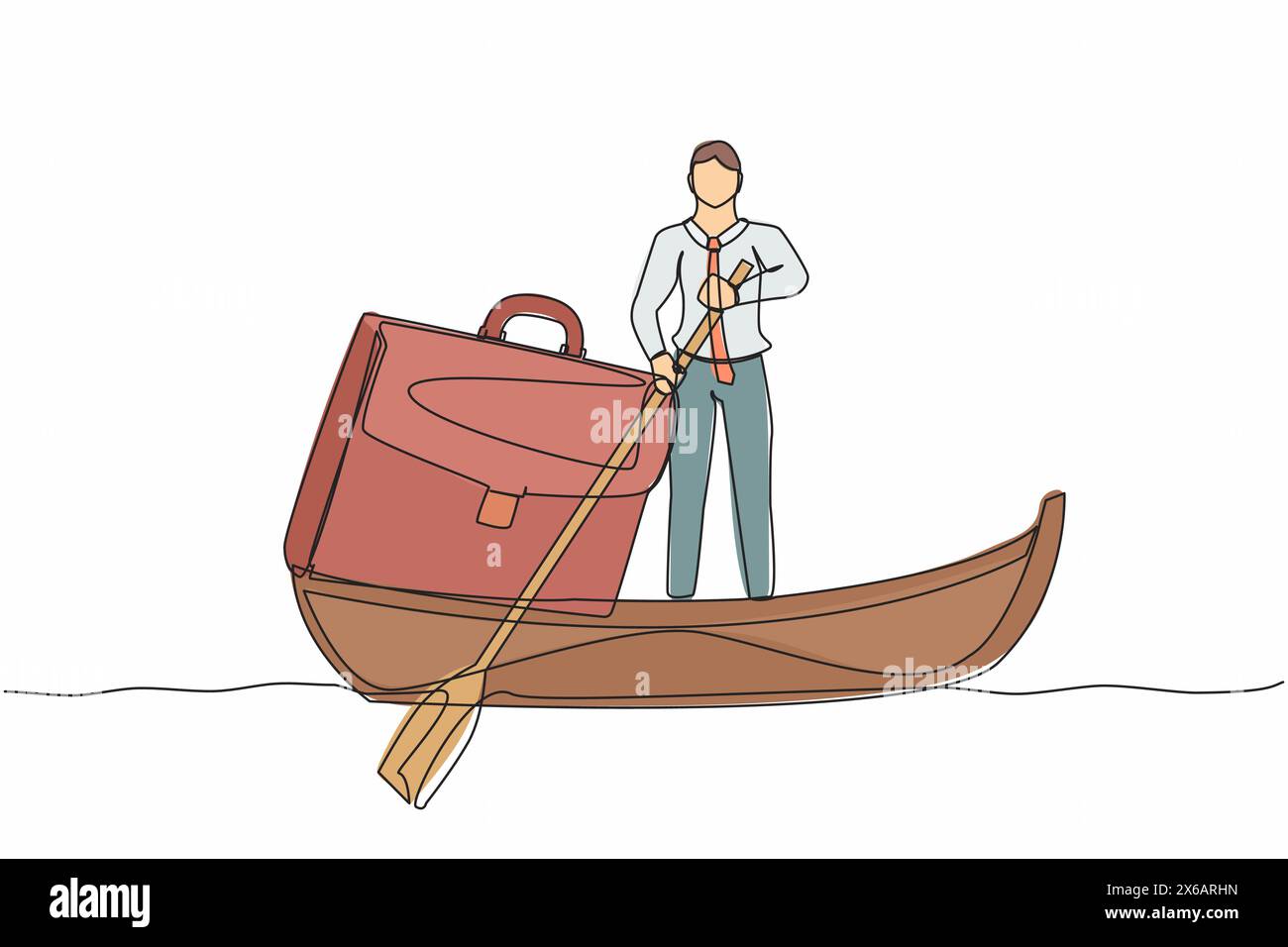 Single one line drawing businessman standing in boat and sailing with ...