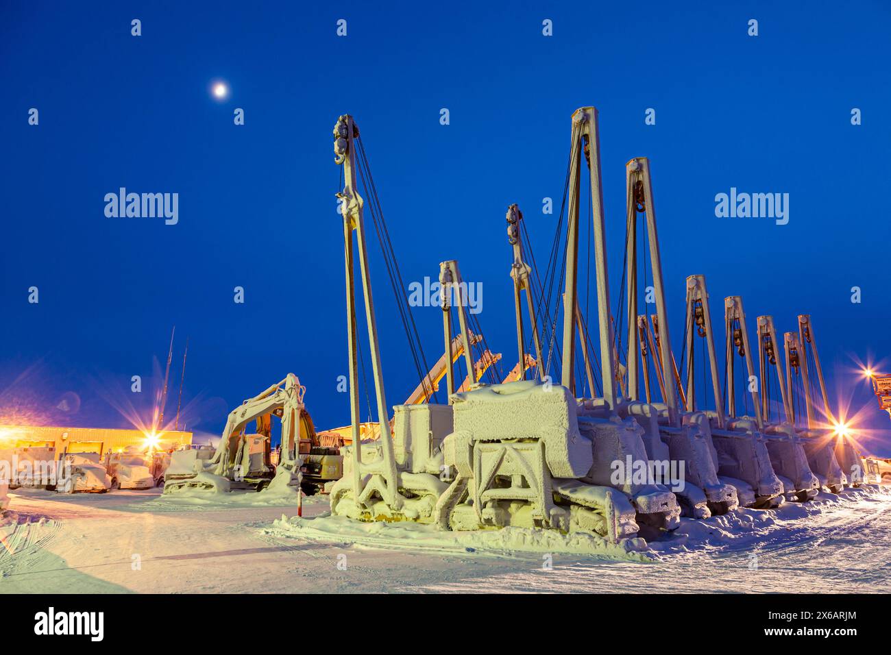 Oil extraction equipment and cranes, winter, arctic, Deadhorse, Alaska ...