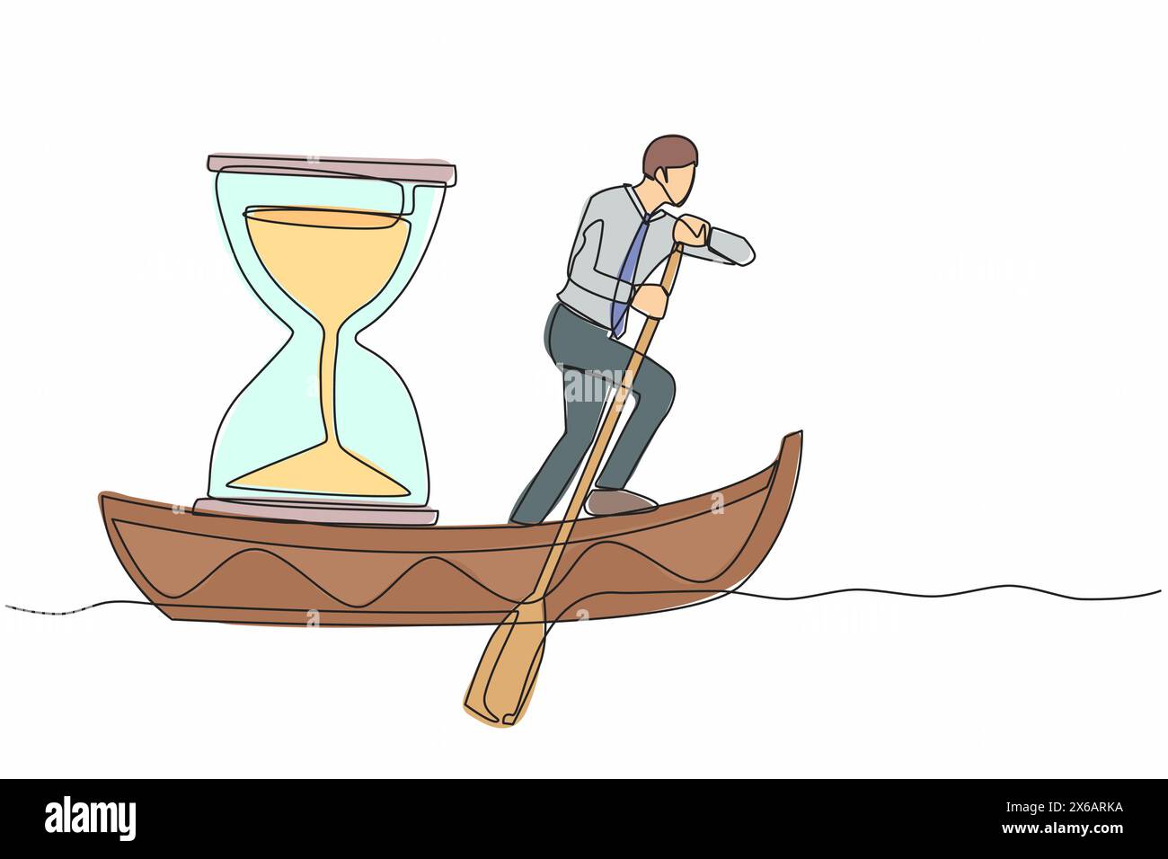 Continuous one line drawing businessman standing in boat and sailing ...