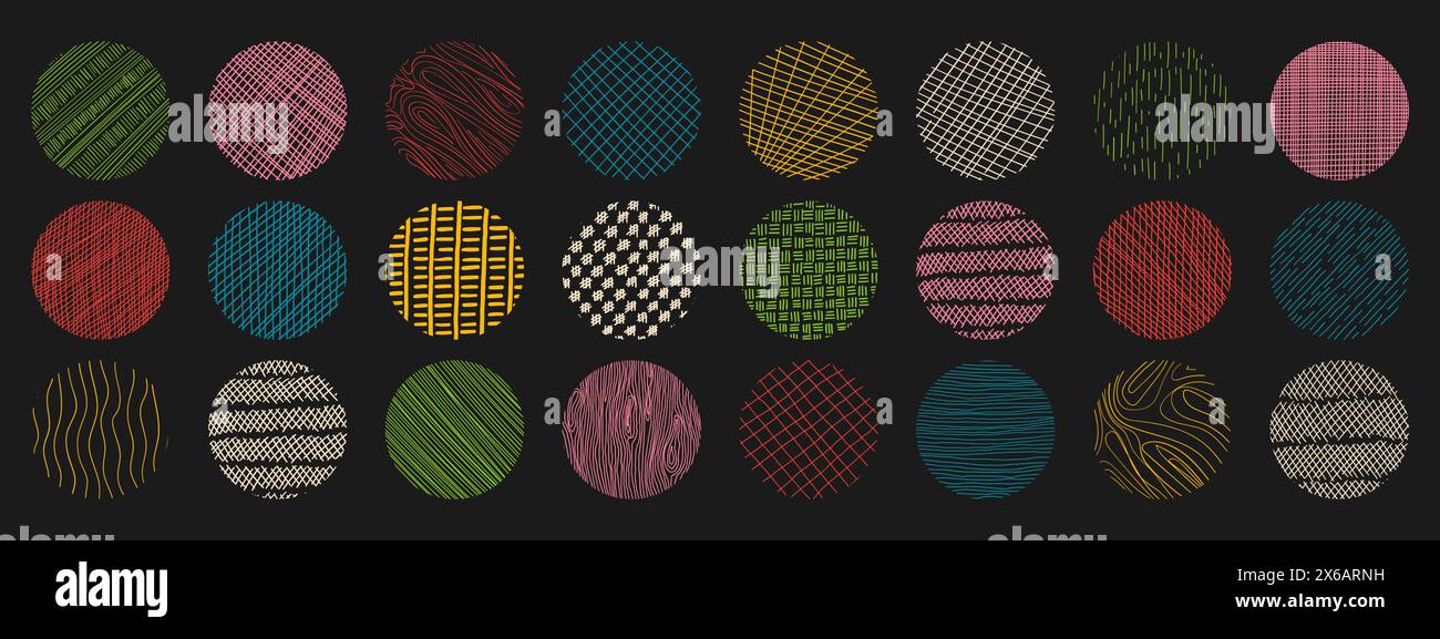 Circle patterns with hand drawn linear hatching and crosshatching ...