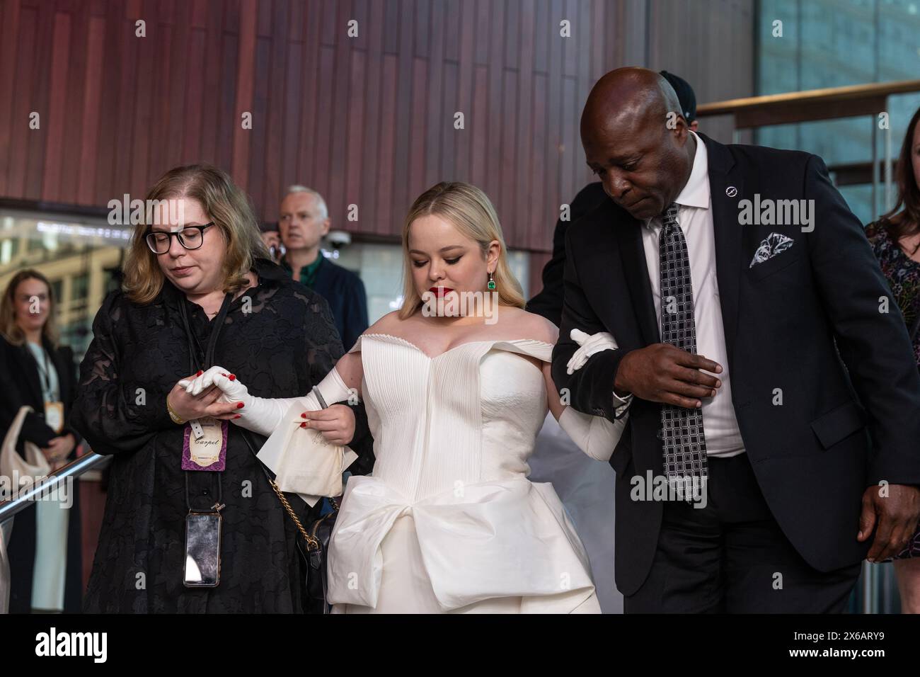 Nicola Coughlan wearing dress by Danielle Frankel arrives for Netflix ...