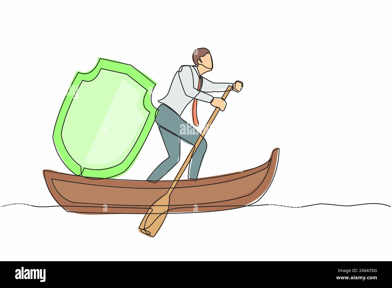 Single continuous line drawing businessman sailing away on boat with ...