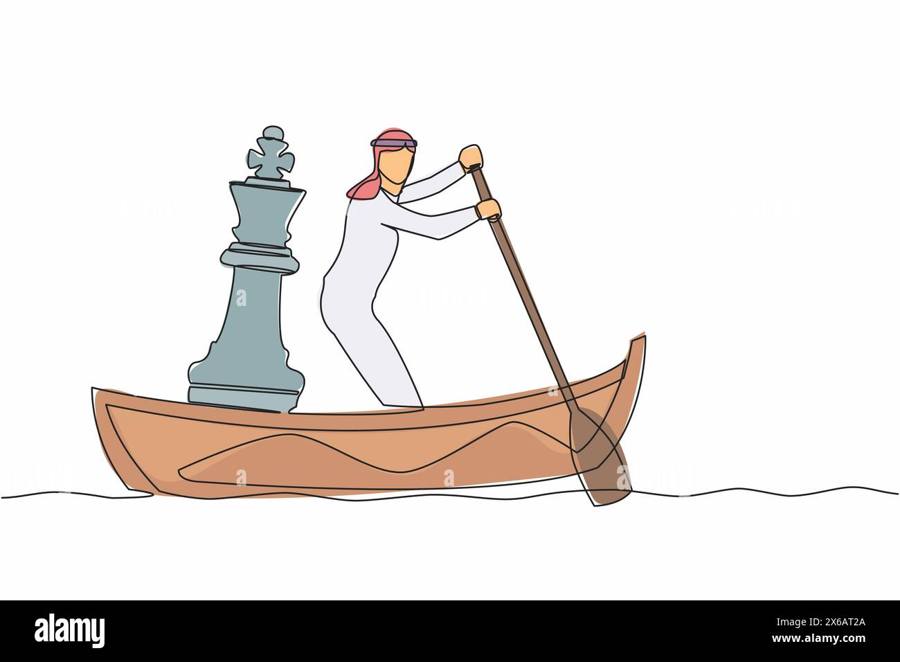 Single one line drawing Arab businessman sailing away on boat with ...