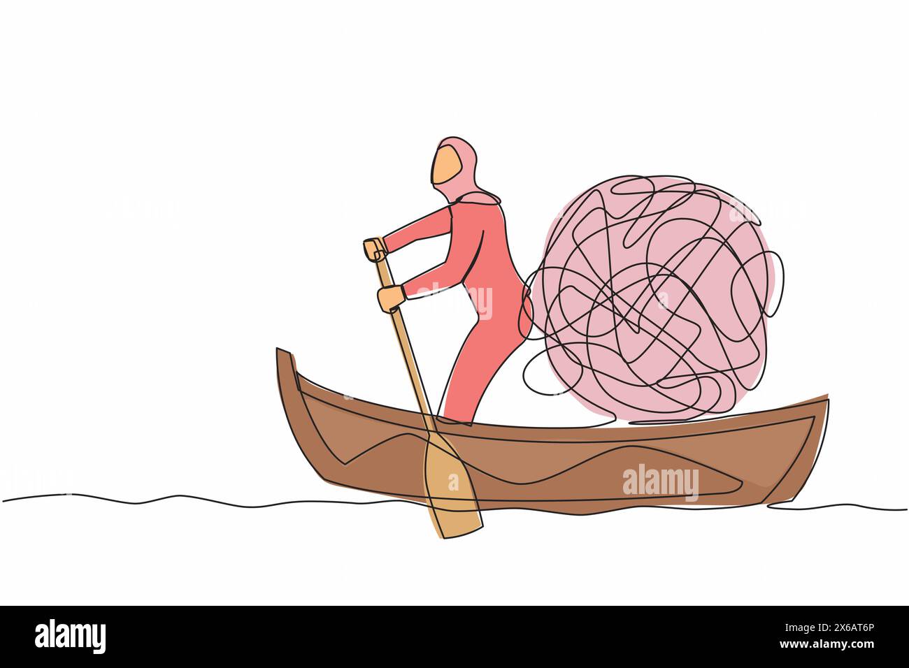 Single one line drawing Arab businesswoman standing in boat and sailing ...