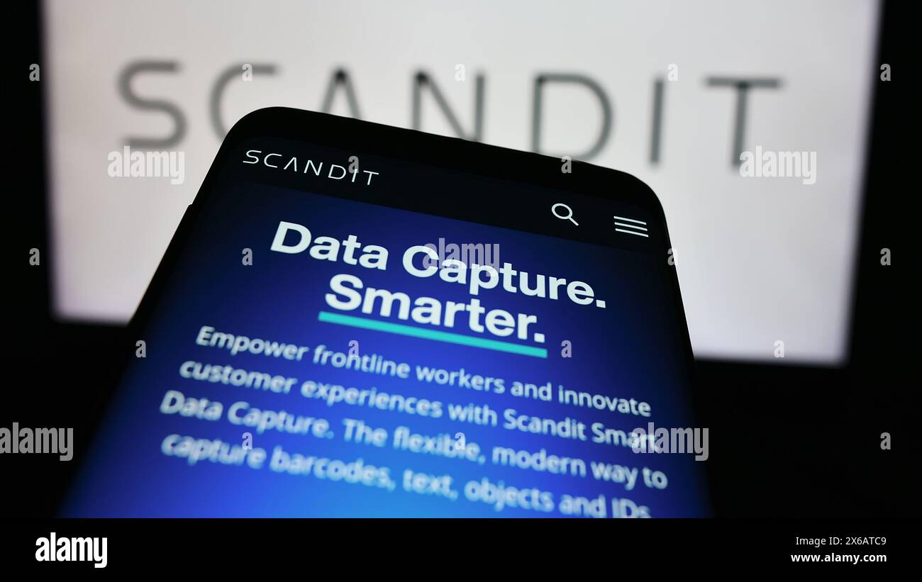 Mobile phone with website of Swiss technology company Scandit AG in ...