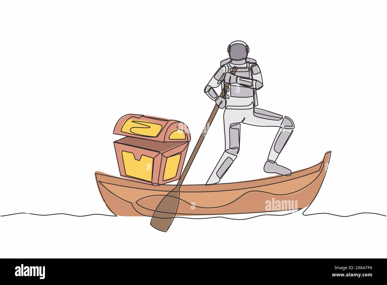 Continuous one line drawing astronaut sailing away on boat with ...