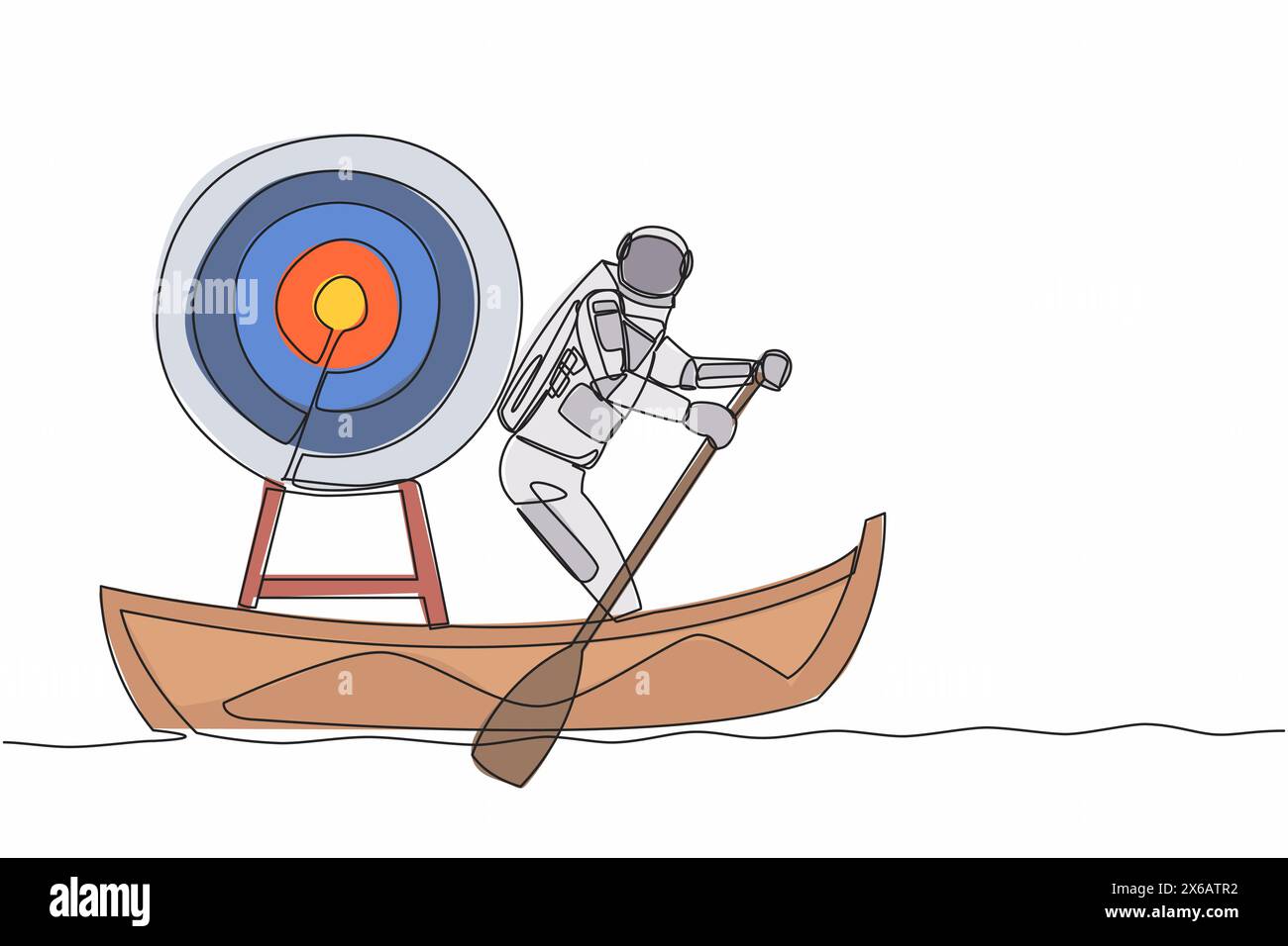 Continuous one line drawing astronaut sailing away on boat with ...