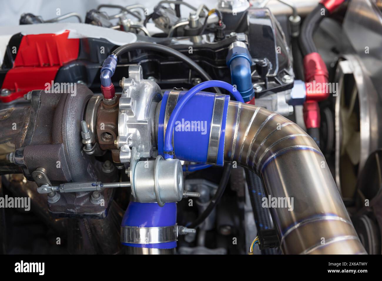 Turbo charger on race car engine Stock Photo - Alamy