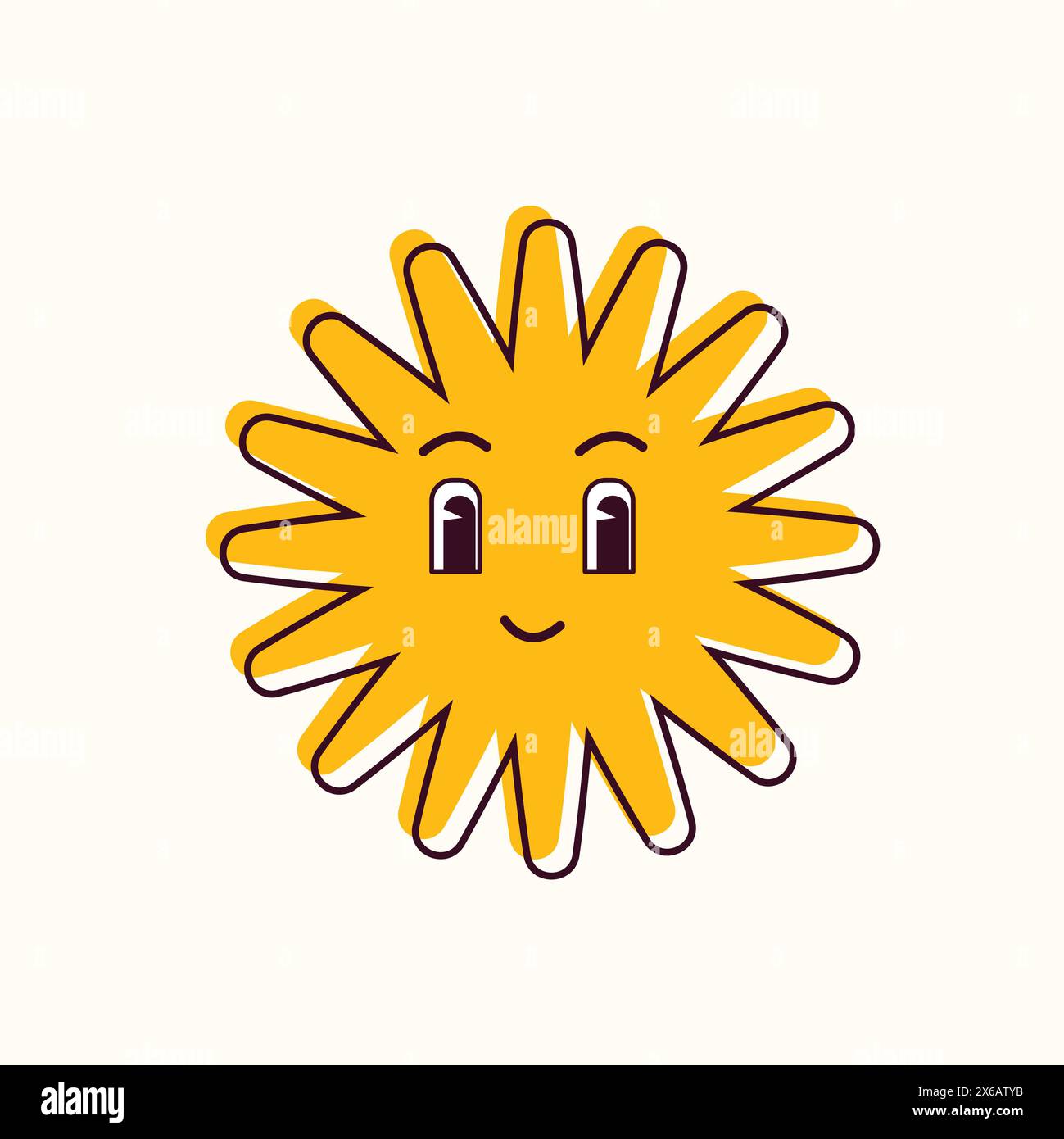 Yellow happy sun. Isolated groovy Vector. Cute design graphic element ...
