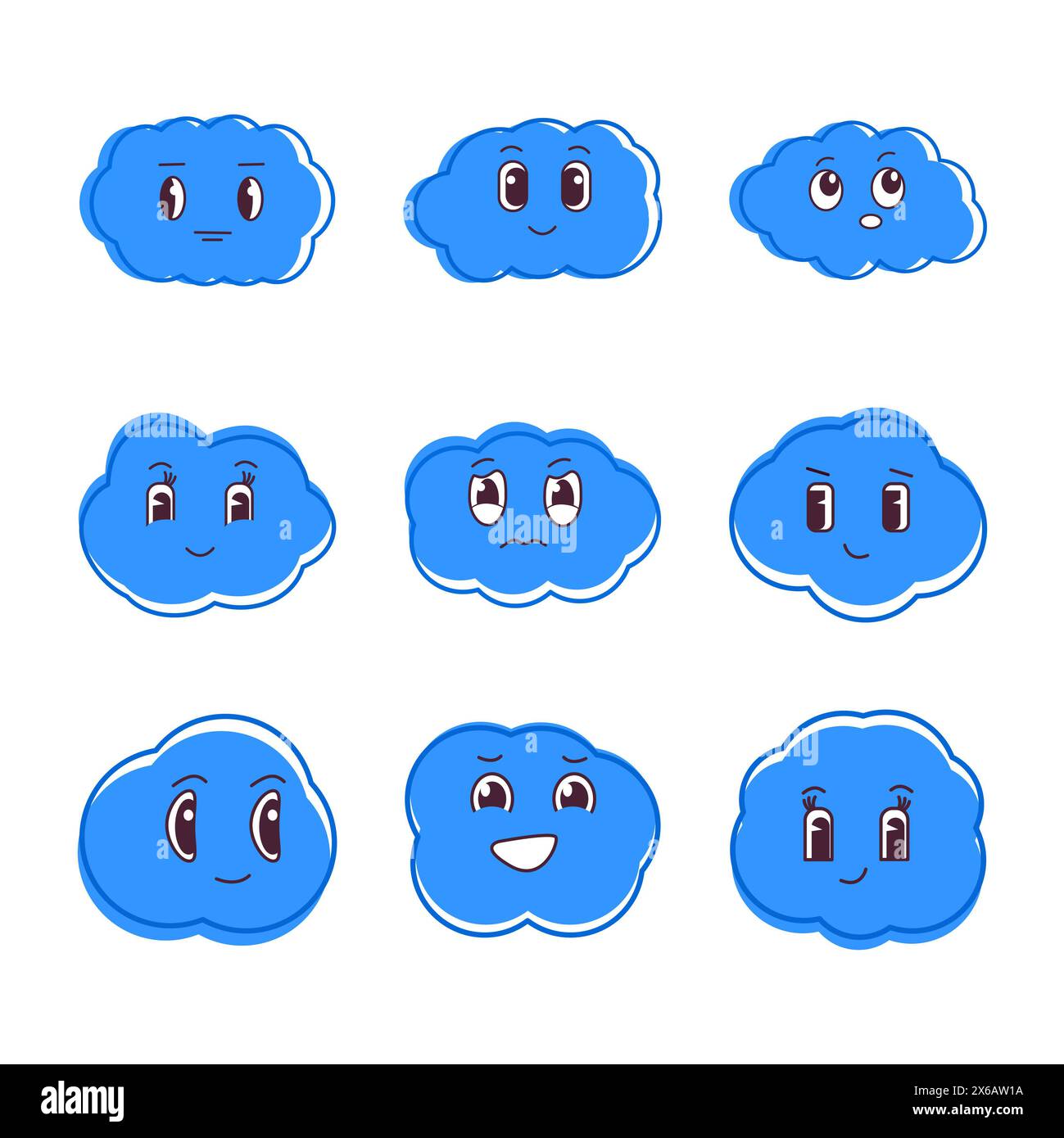 Clouds cartoon character set. Weather forecast and meteorology mascot ...