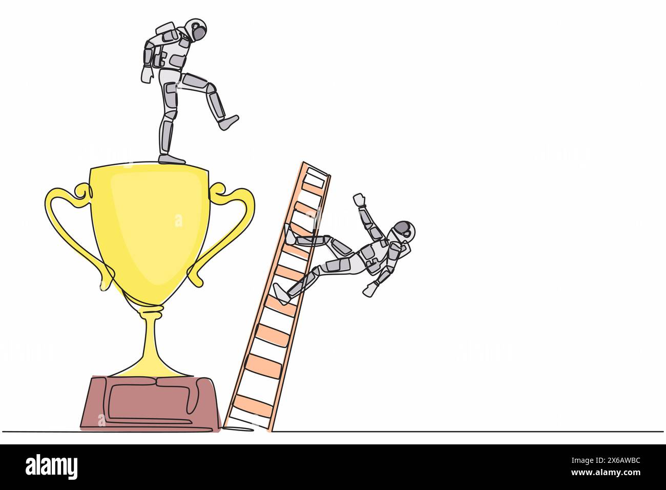 Single one line drawing of young astronaut kicking to make his rival ...