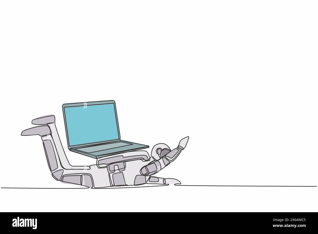 Single continuous line drawing young astronaut under heavy laptop ...
