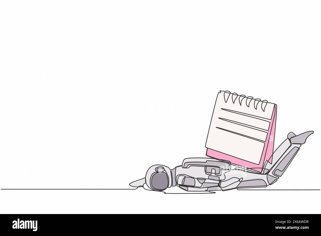 Single continuous line drawing young astronaut under heavy calendar ...