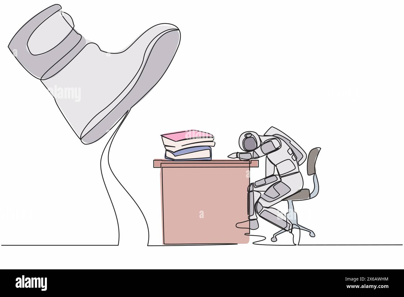 Single one line drawing young astronaut sleeping on pile of paper on ...