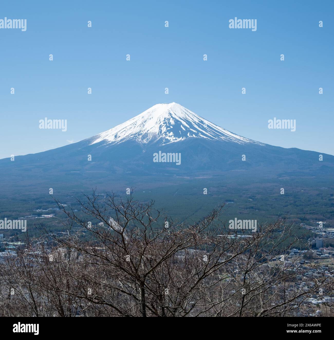 Fuji Mountain in Japan, snow capped peak, view from observatory deck ...