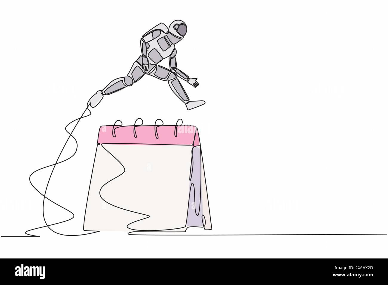 Continuous one line drawing of young astronaut jumping over big ...