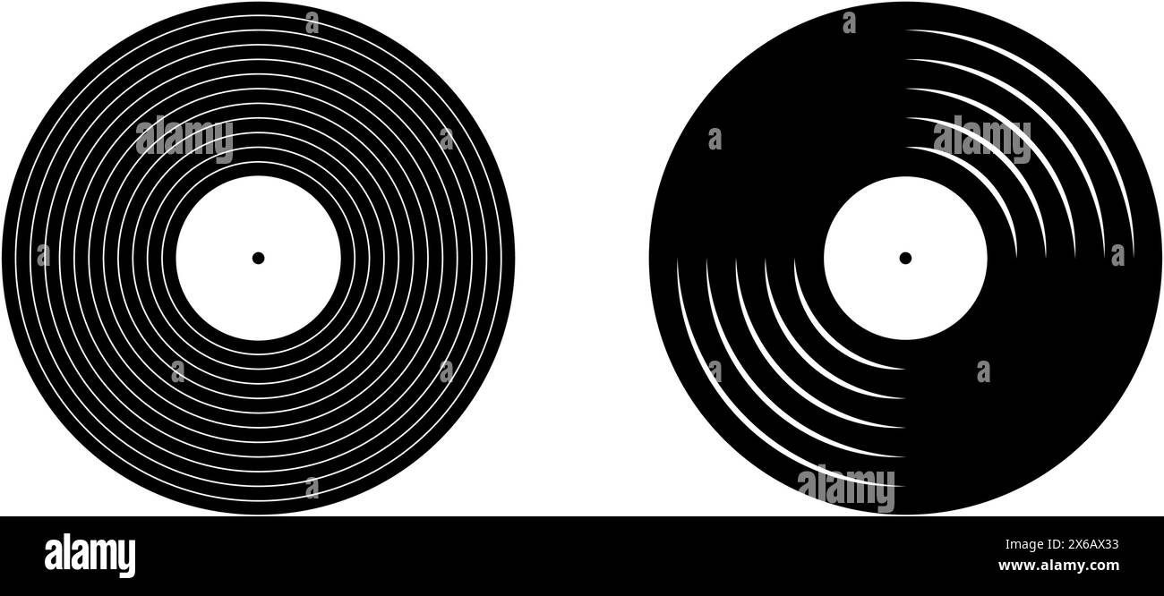 Black vinyl record icons. LP or long play music plates for gramophone ...