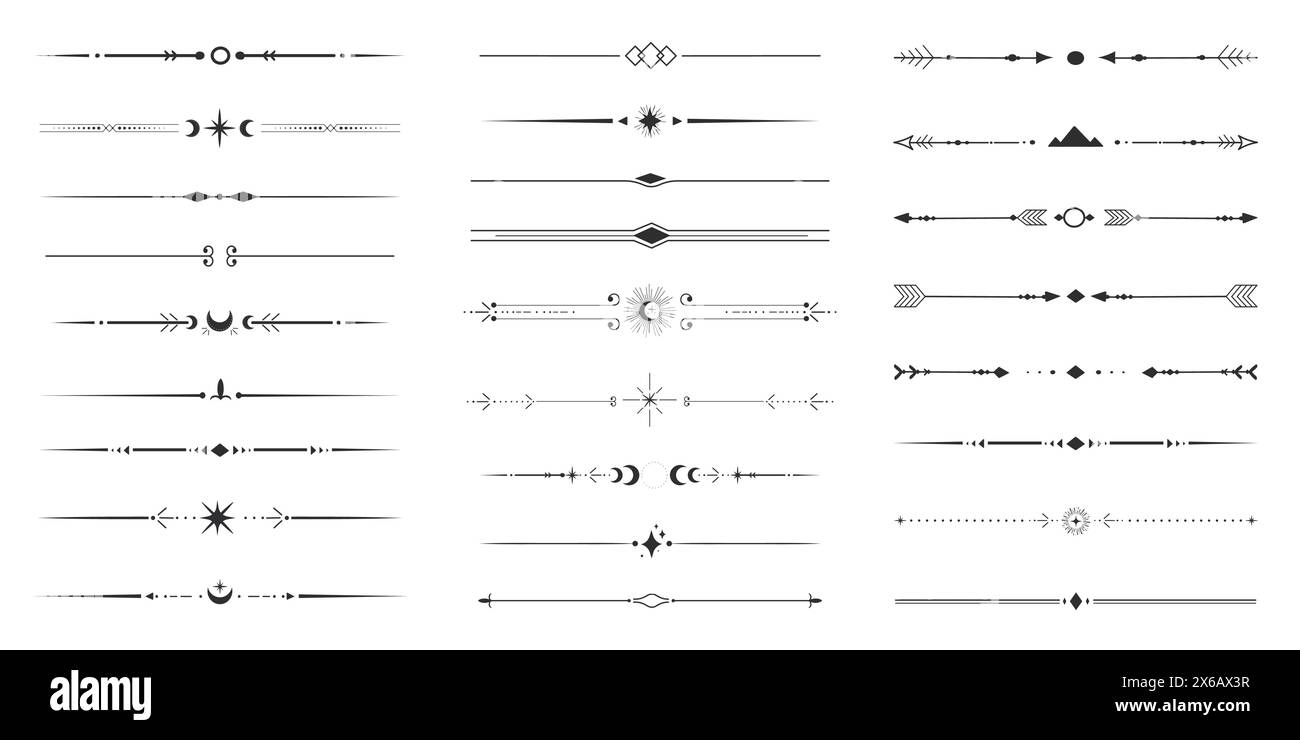 Set tribal ethnic arrow dividers, native indian bow boho in doodle ...