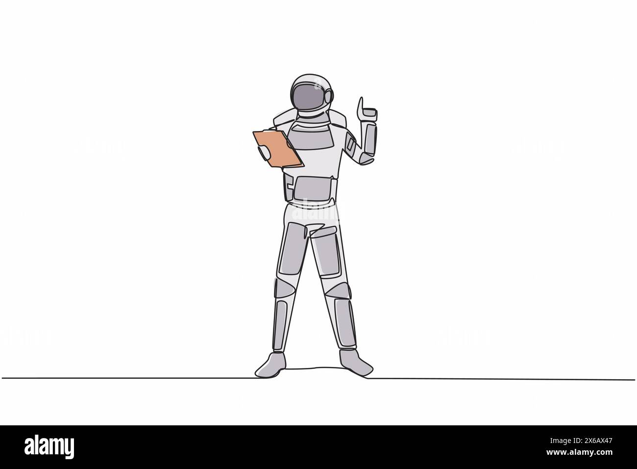 Single one line drawing of young astronaut holding clipboard and ...