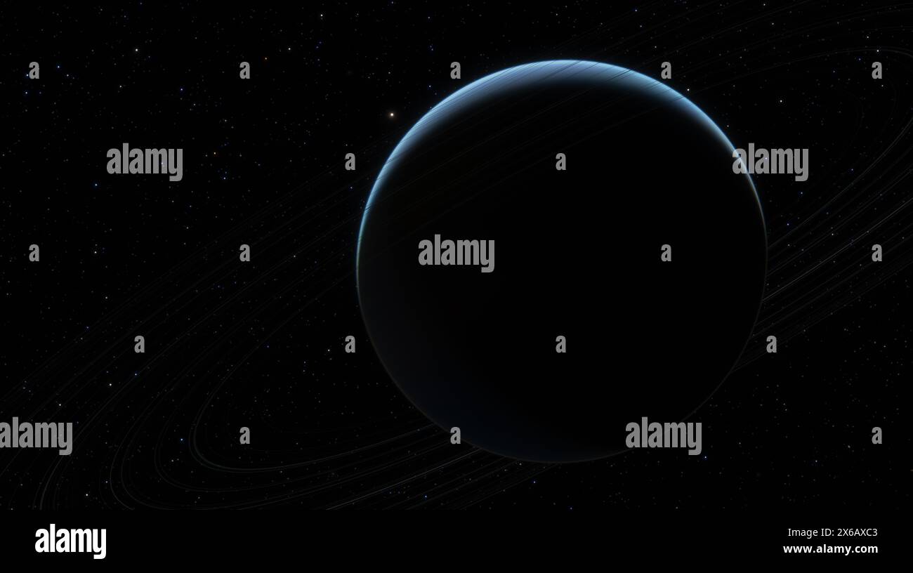 Celestial body shrouded in darkness with bright atmospheric rim ...
