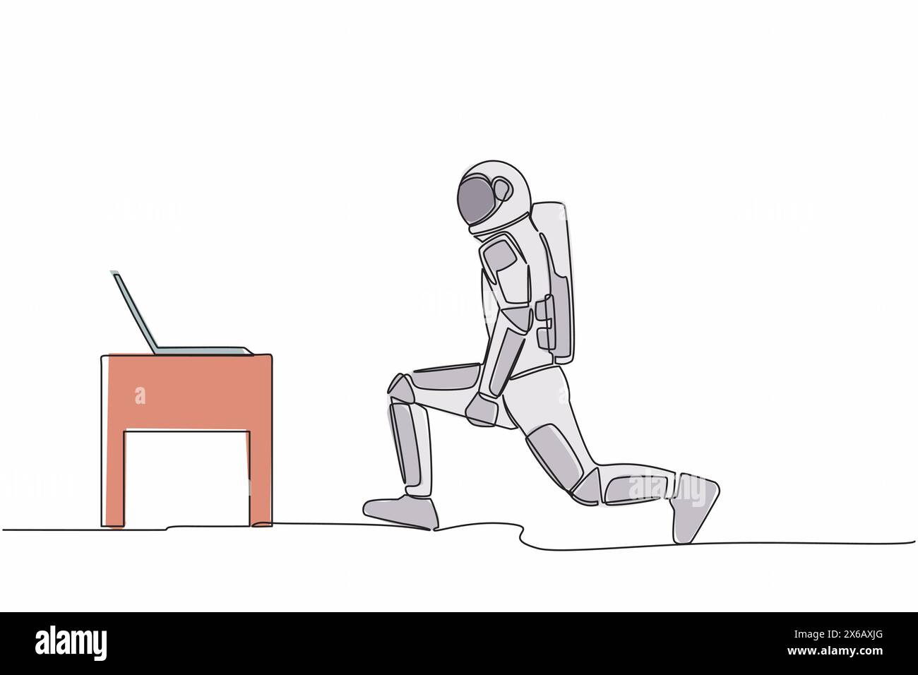 Single one line drawing astronaut doing fitness at moon surface in ...