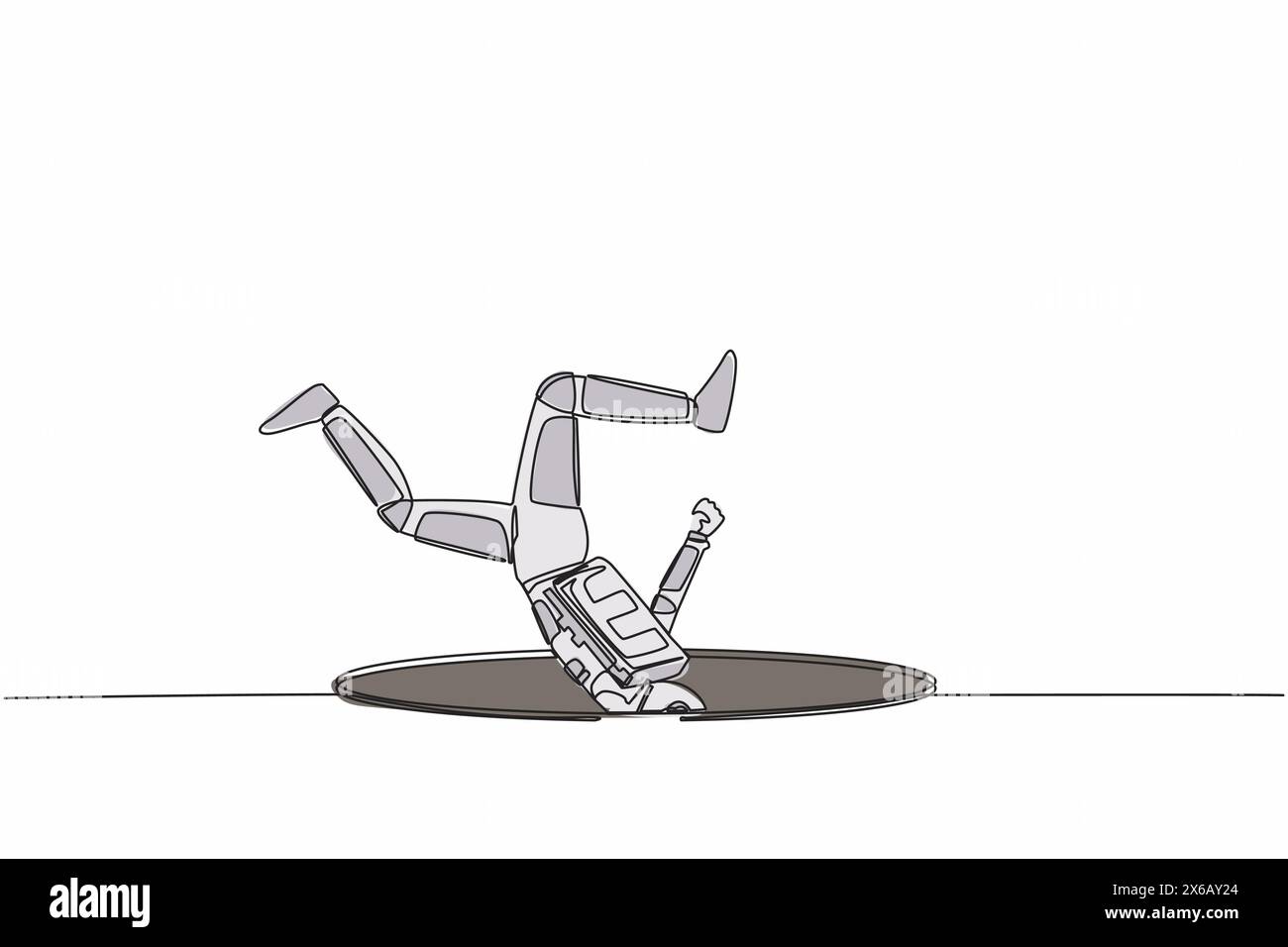 Continuous one line drawing astronaut falling into deep hole ...
