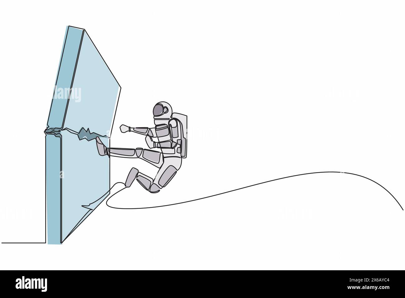 Single one line drawing young astronaut doing kungfu or karate flying ...