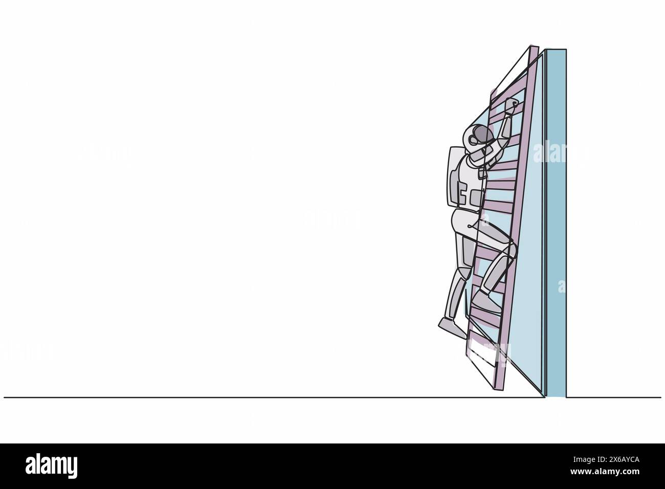Continuous one line drawing of astronaut climbing up the wall with ...