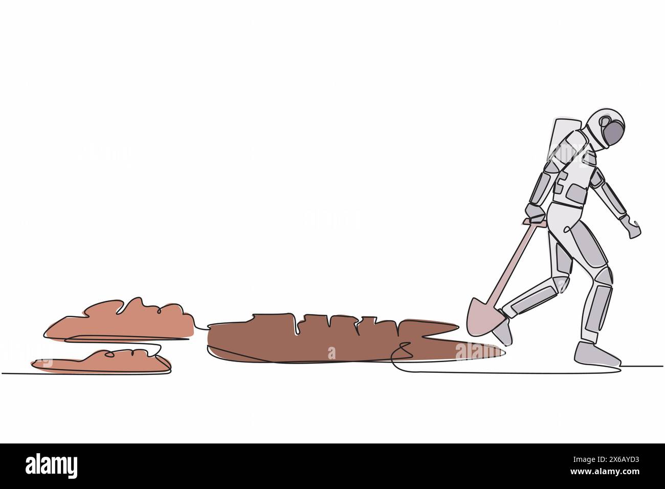 Continuous one line drawing young astronaut walking unsteadily leaving ...
