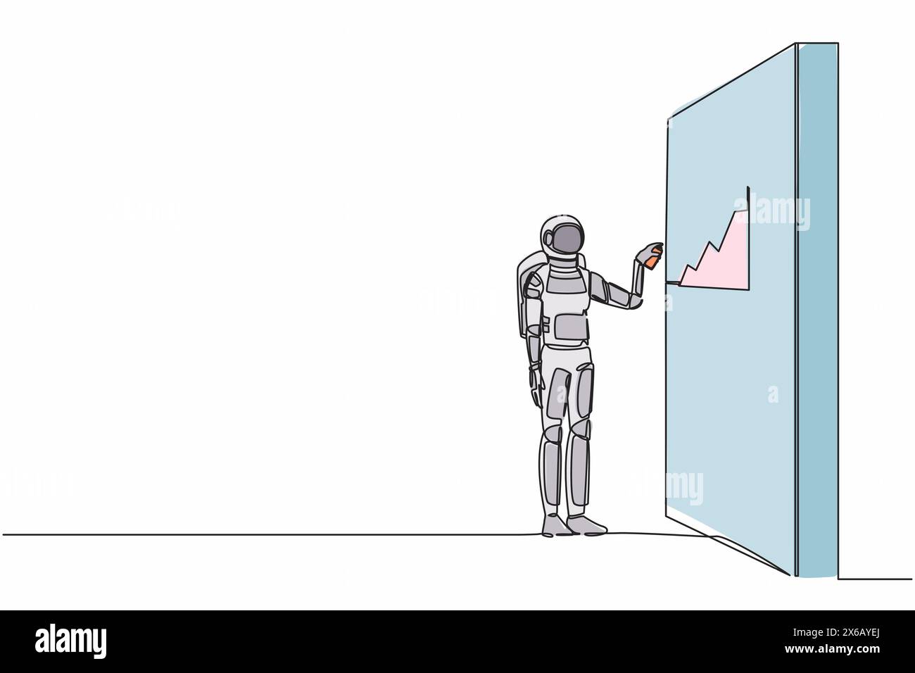 Single continuous line drawing astronaut drawing profit graph on wall ...