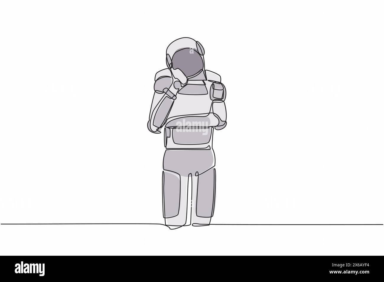 Single one line drawing of astronaut standing with keeping hand on ...