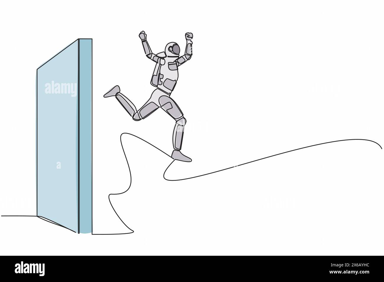 Single one line drawing astronaut managed to jump over the wall in moon ...