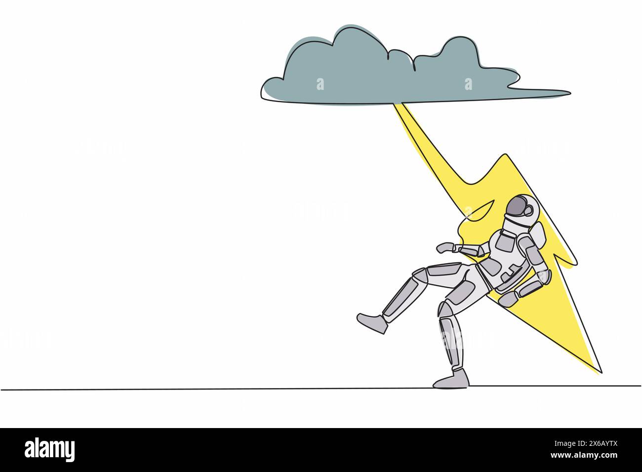 Single continuous line drawing young astronaut struck by lightning from ...
