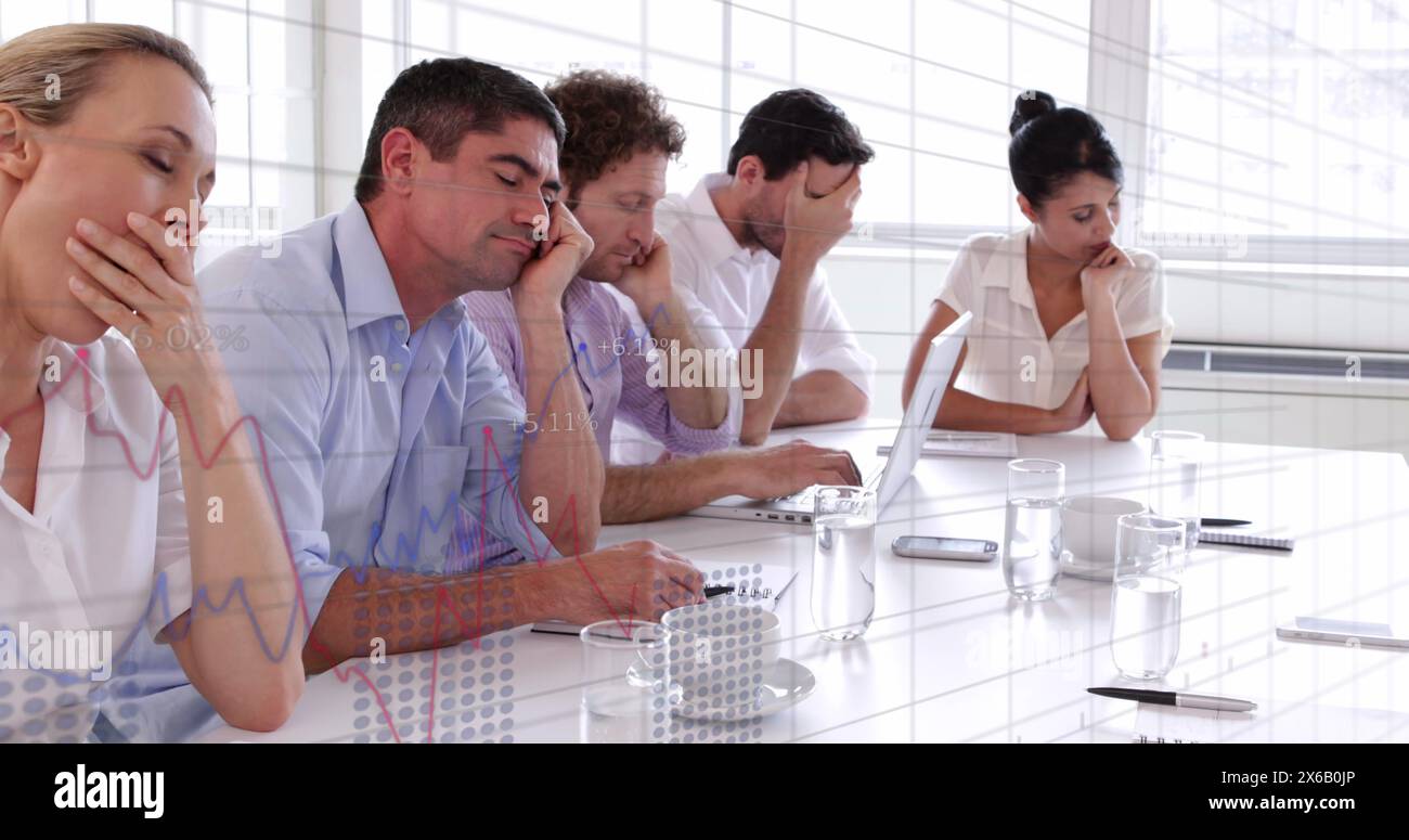 Image of statistical data processing over diverse colleagues stressed ...