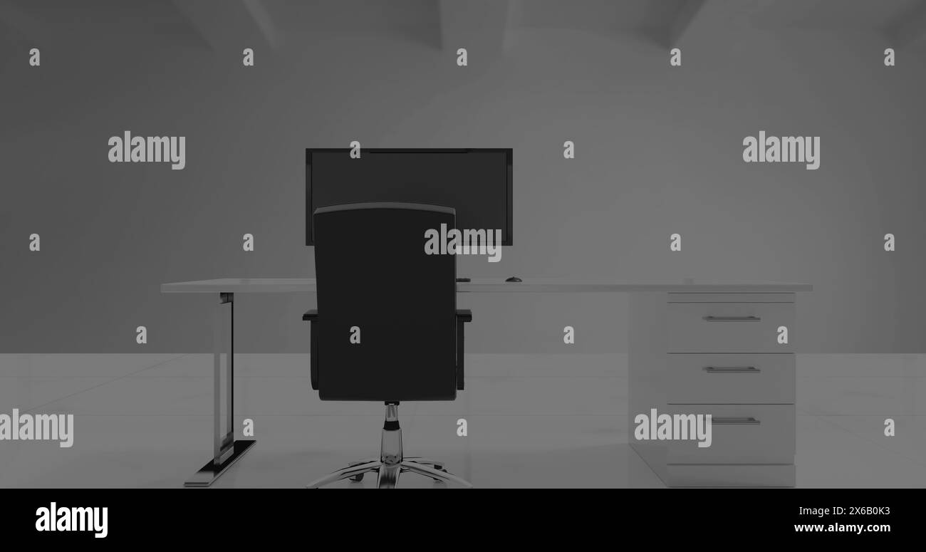 Image of network of connections with icons over office desk with ...